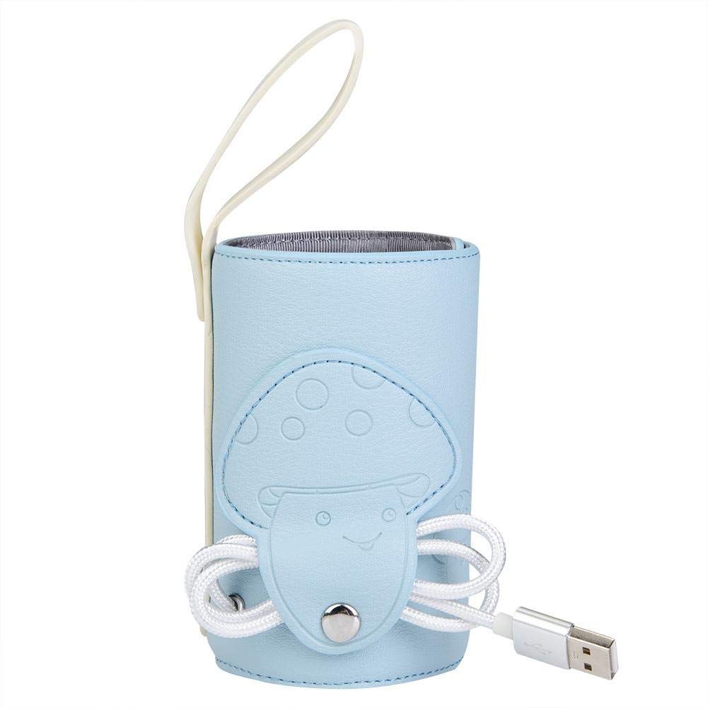Qinlorgo Portable Bottle Warmer, 10W USB Microfiber PU Baby Bottle Warmer Travel Bottle Warmer with Indicator Light for Water Cups, Mineral Water Bottles, Milk Boxes(Blue)