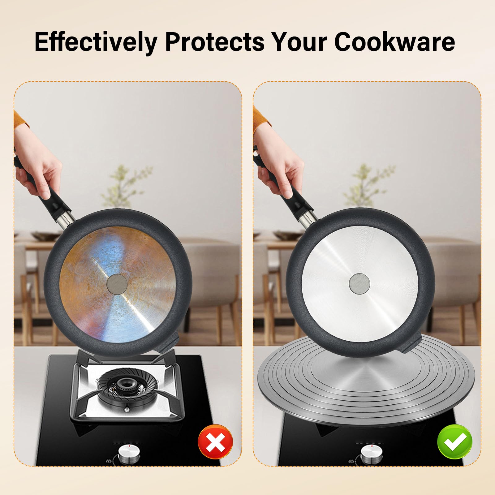 2 Pack Gas Stove Heat Diffuser Plate, Round Fast Defrosting Tray Aluminum Non-Stick Coating Cookware Simmering Thawing Plate Conduction Multifunctional, Flame Guard Protection Stovetop (11 inch)