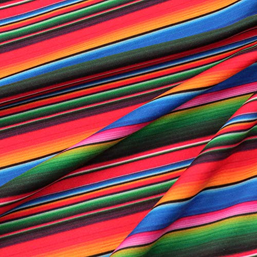 David Angie Colorful Ethnic Stripe Printed Double Brushed Polyester Fabric Soft Smooth 4 Way Stretch Knit Fabric by The Yard for Dress Sewing (Colorful)
