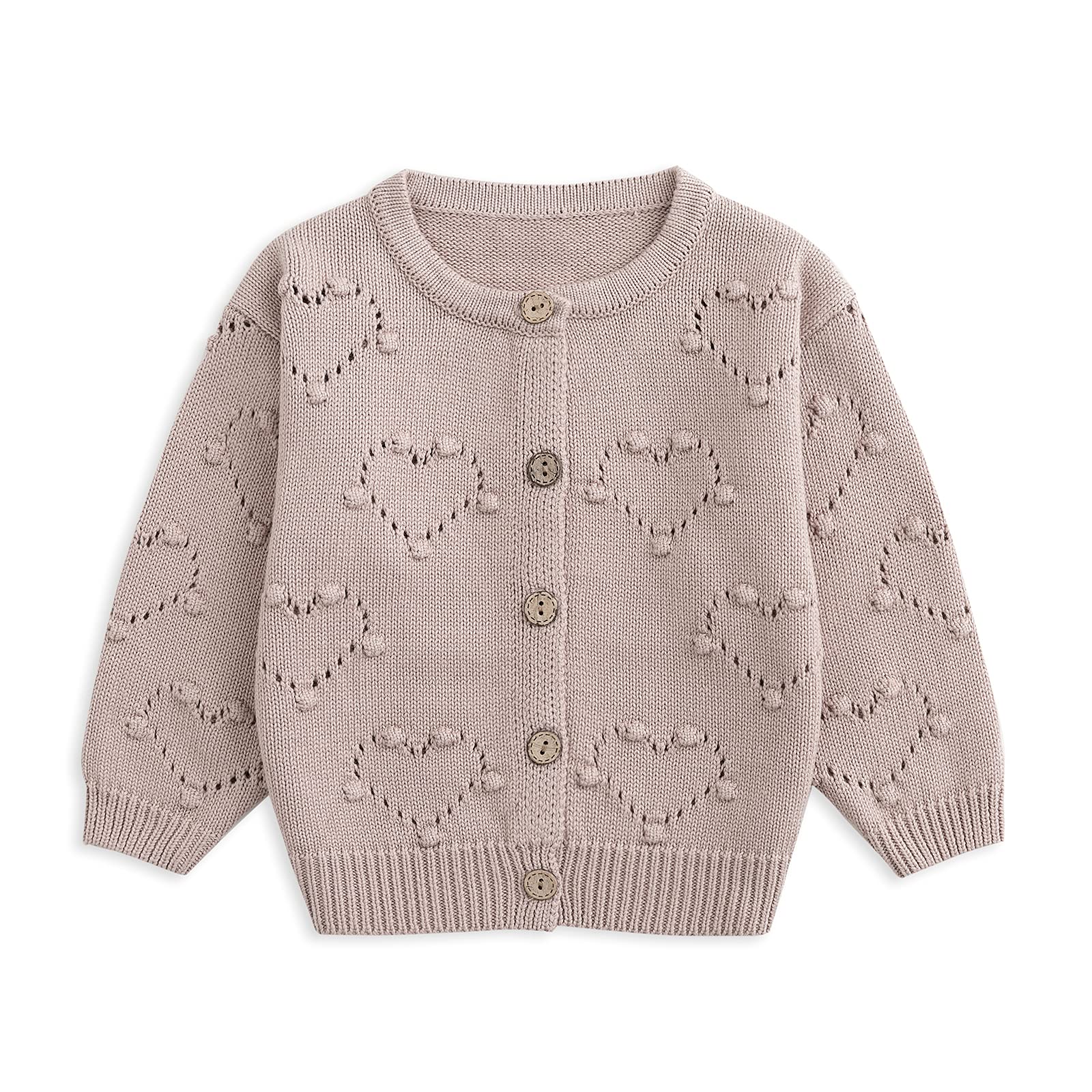 Curipeer Baby Girl Knit Cardigan Sweater Soft Heart Pompoms Toddler Outwear Coat 2T