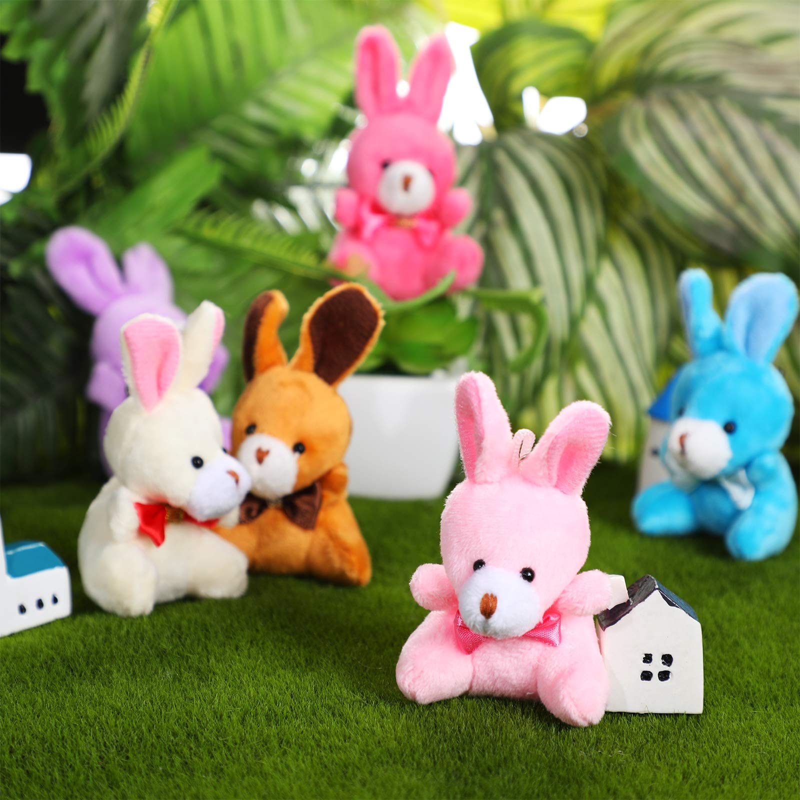 24 Pieces Easter Bunny Rabbit Plush Stuffed Animals 4 Inch Stuffed Bunny Toys Soft Tiny Rabbit Doll Plush Hanging Pendant Ornament Sitting Rabbit Plush Toy for DIY Keychain Easter Party Decorations