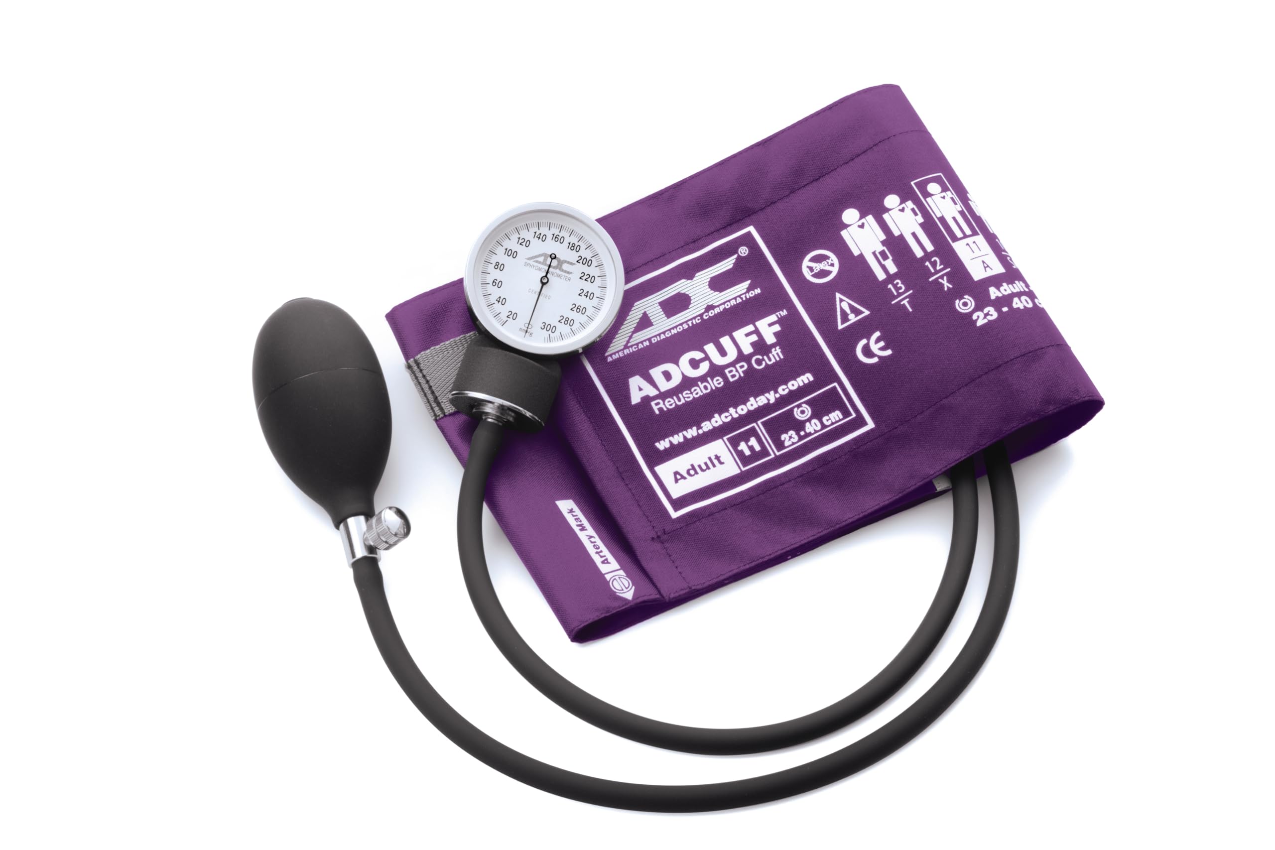 ADC 760V Prosphyg Model 760 Pocket Aneroid Sphygmomanometer with Adcuff Nylon Blood Pressure Cuff, Adult, Purple