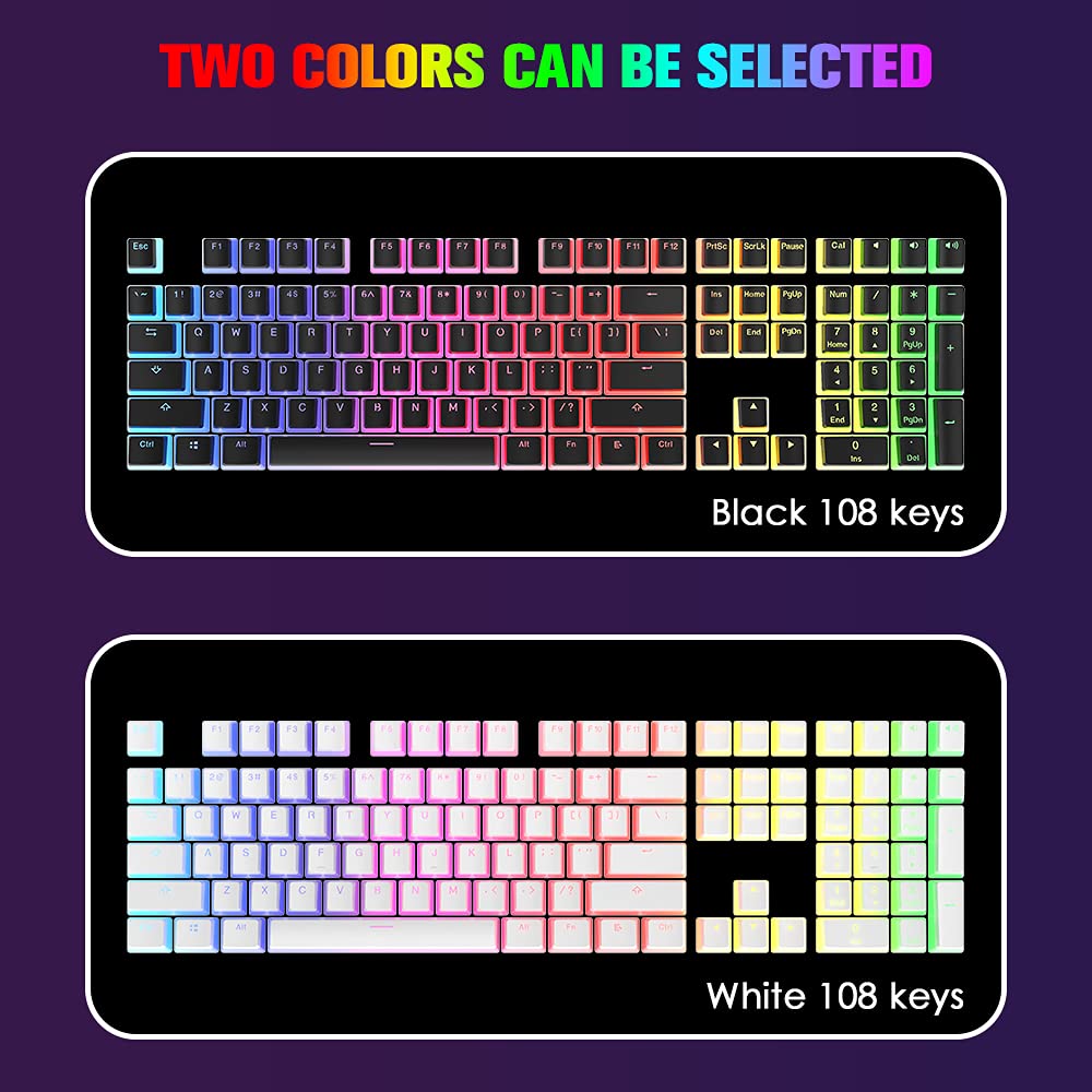 MANBASNAKE Pudding Keycaps Double Shot PBT Keycap Set with Translucent Layer,for 104 87 61 Keys RGB Backlit Mechanical Keyboards,OEM Profile,US Layout-White