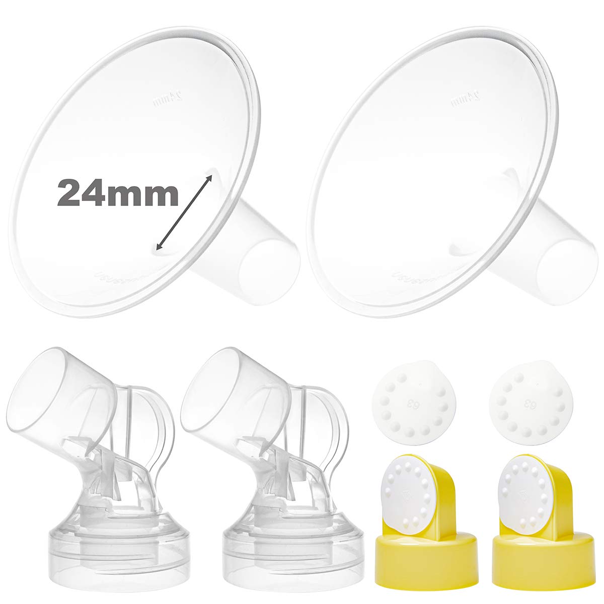 Nenesupply Pump Parts 24mm Flanges Compatible with Medela Breastpump Flange Valve Membrane Connector Compatible with Personalfit Connector Not Original Medela Pump Parts. Pump in Style Symphony