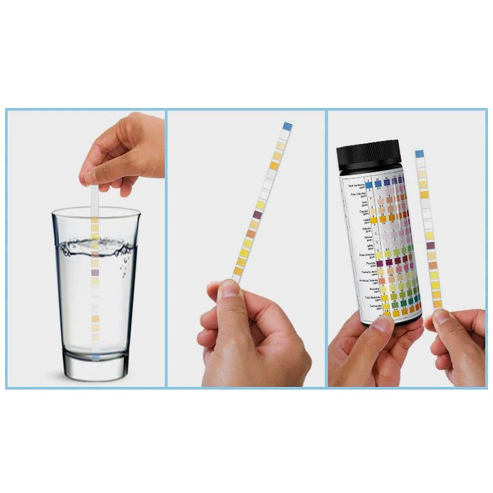 100 Drinking Water 16 in 1 Test Strips | Hardness, Chlorine, Iron, Copper, Lead, Nitrate, MPS, Total Chlorine, Flouride, Cyanuric Acid, Ammonia Chloride, Bromine, Alkalinity Carbonate