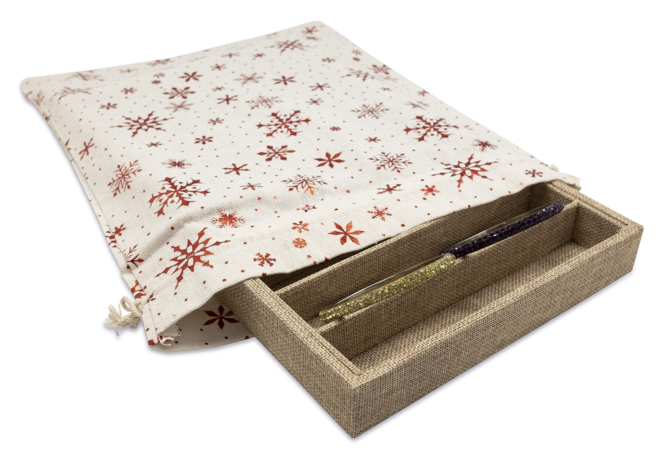 12-pack - 12x16 Reusable Cotton Canvas Muslin Gift Bags w. Drawstring for Presents, Party Favors, Samples (Red Snowflakes, X-Large) by TheDisplayGuys