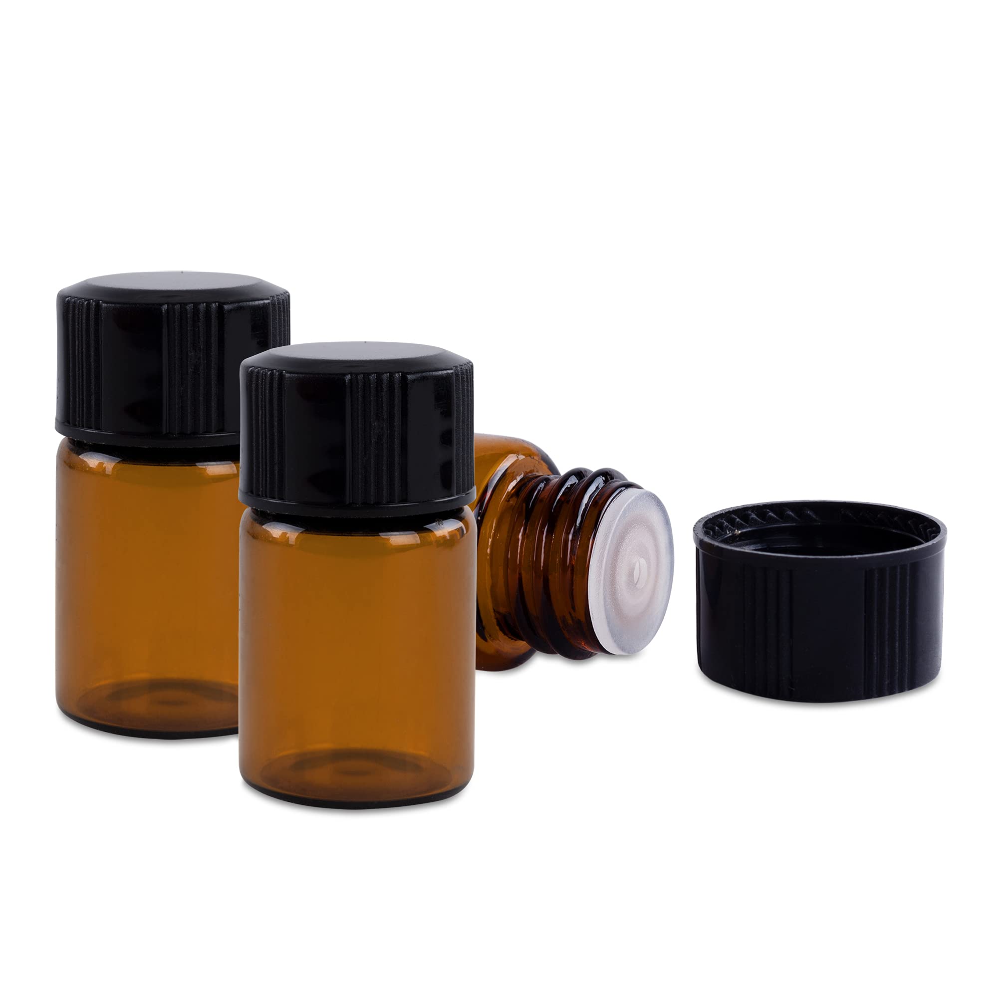 2ml Mini Amber Glass Bottles with Orifice Reducer and Cap for Essential Oils, Chemistry Lab Chemicals, Colognes & Perfumes (12 Pack)