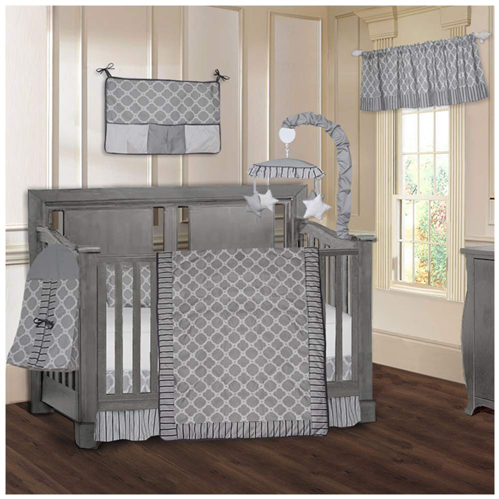 BabyFad Clover Grey 9 Piece Baby Crib Bedding Set