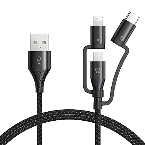 TeleAdapt Micro USB, Lightning, Type C 3 in1 Connectors Cable, 2.4 A/ 480 MBPS Data& Charging Cord for iPhone, iPad, Tablet Huawei, Android Phones, Perfect for Home, Car, Office, Travel 3 FT Black