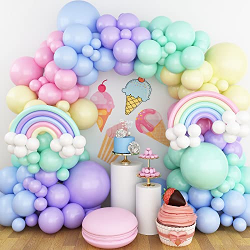 165 Pcs Pastel Balloon Garland Kit, Rainbow Pastel Color Balloon Arch, Colorful Candy Macaron Balloons Differents Size 18/12/10/5 Inch for Baby Shower Wedding Girl Princess Birthday Party Decoration