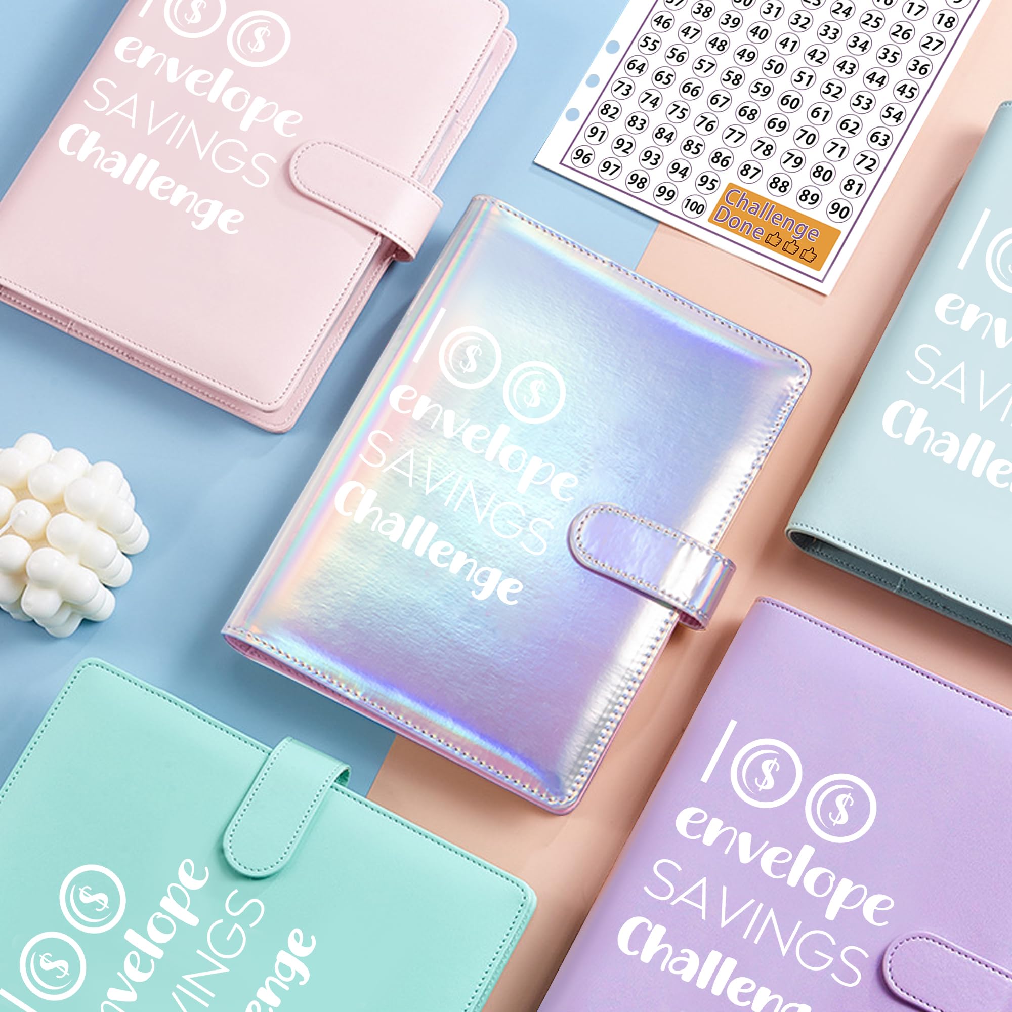 100 Envelopes Money Saving Budget Binder with Cash Envelopes, A5 Savings Challenges Book with Envelopes Erasable Tracker, Easy and Fun Way to Save $500 $5050 $10000 (Z)