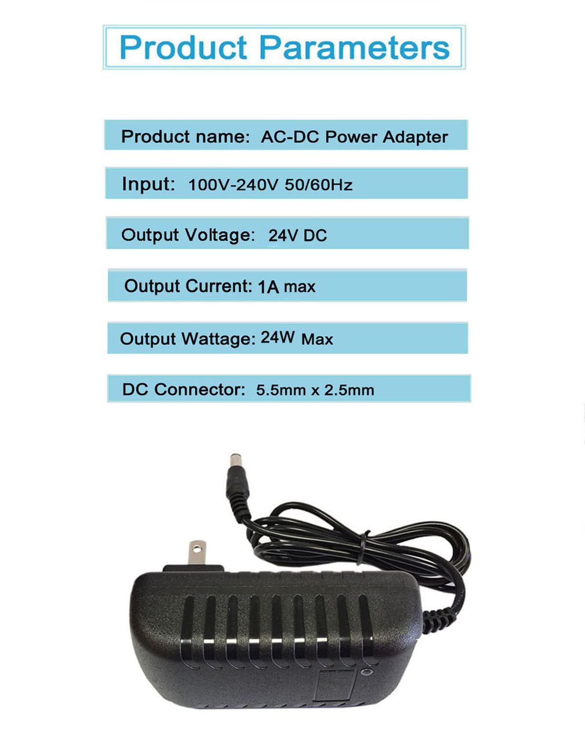 24v dc Power Supply 24v 1a Power Supply AC 100v-240v to DC 24v 1a ac dc Switching Power Supply Adapter, dc 24v Power Cord with 5.5mmx2.5mm Plug