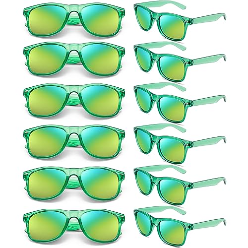 12 Pack 80s Neon Party Sunglasses Bulk, Fun Clear Green Frame Mirror Sunglasses Set for Women Men Party Favors