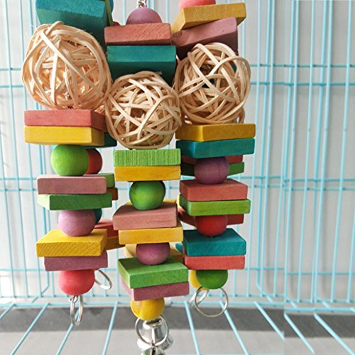 Academyus Pet Chewing Wood Blocks Rattan Ball Play Toy Parrot Bird Climbing Cage Hangings - Random Color