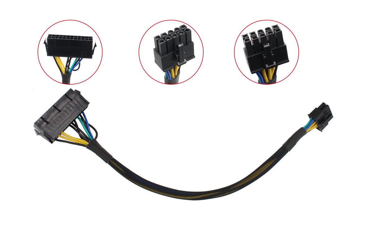 24 Pin to 10 Pin ATX PSU Main Power Supply Adapter Braided Sleeved Cable for IBM/Lenovo PCs Motherboard and Servers 12-inch (30cm)