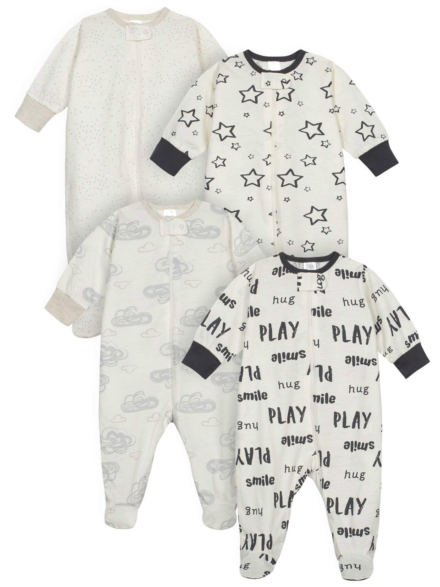 Onesies Brand unisex baby 4-pack 'N Play and Toddler Sleepers, Grey Neutral, 0-3 Months US
