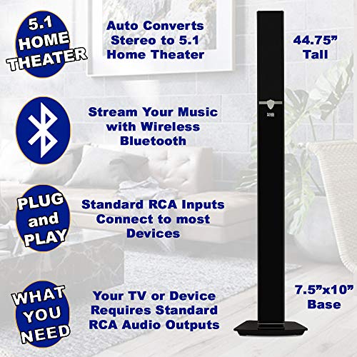 Acoustic Audio AAT1003 Bluetooth Tower 5.1 Home Theater Speaker System with 8" Powered Subwoofer