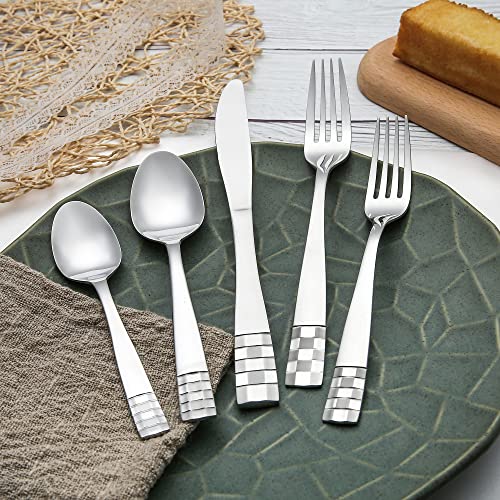 KOOMADE CHECKERS Silverware Set for 4, 20-piece Flatware (Dinner Fork, Salad Fork, Knife, Spoon, Teaspoon) Dishwasher Safe
