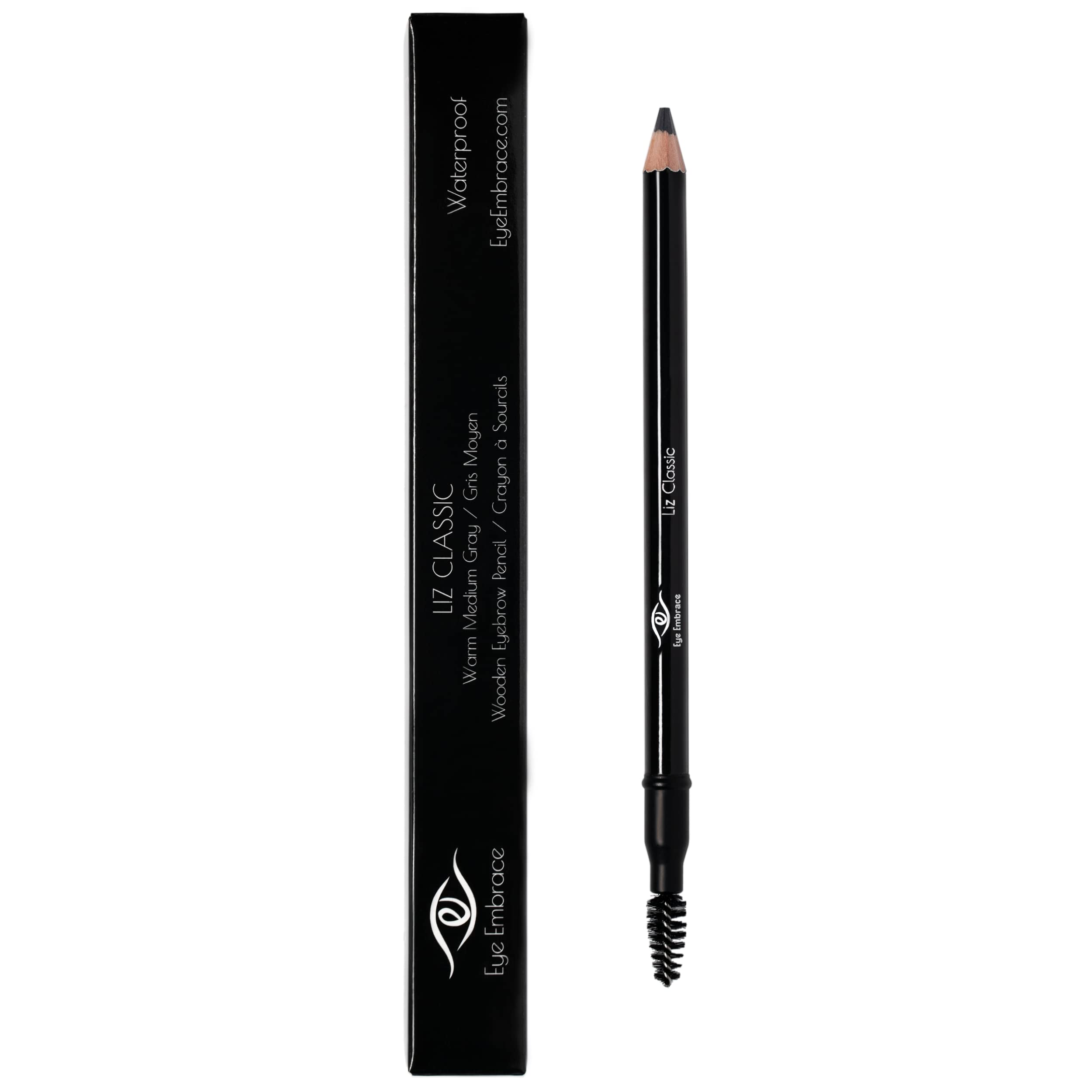 Eye Embrace Liz Classic: Warm Medium Gray Wooden Eyebrow Pencil β Waterproof, Double-Ended Pencil with Sharpener & Spoolie Brush, Cruelty-Free