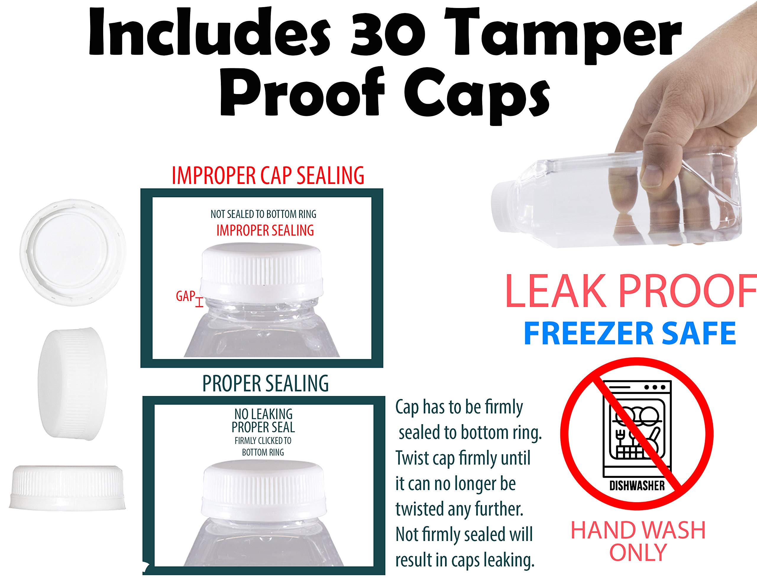 30 Pack of Empty Bottles, Plastic Bottles with Lids, Includes 10 Each Of 8 oz Bottles, 12 oz Bottles, and 16 oz Bottles, Plastic Milk Bottles With Tamper Proof Bottle Caps Lids Great Juice Bottles