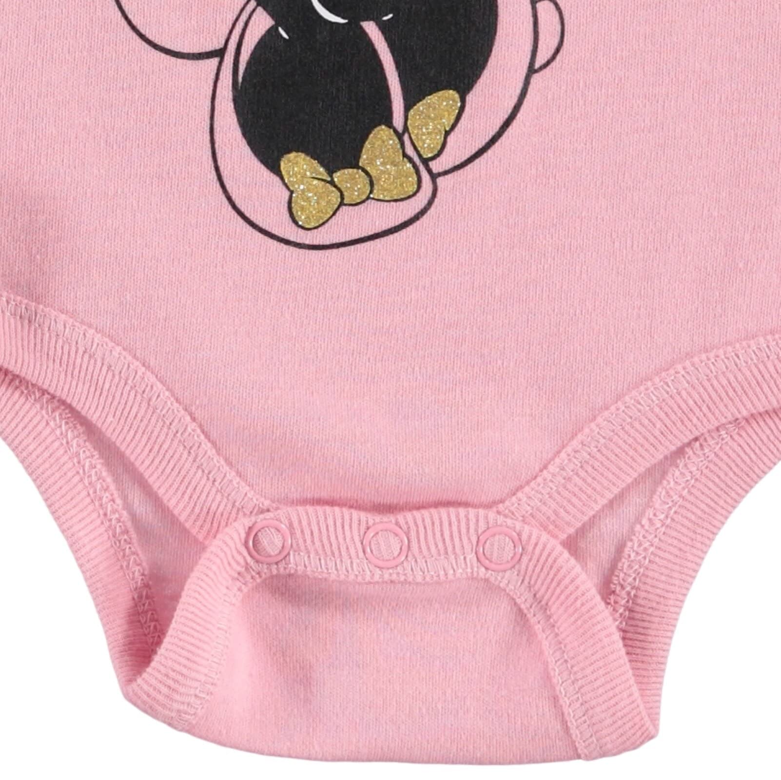 Disney Minnie Mouse Newborn Baby Girls 4 Piece Outfit Set: Bodysuit Pants Bib Hat Pink 0-3 Months