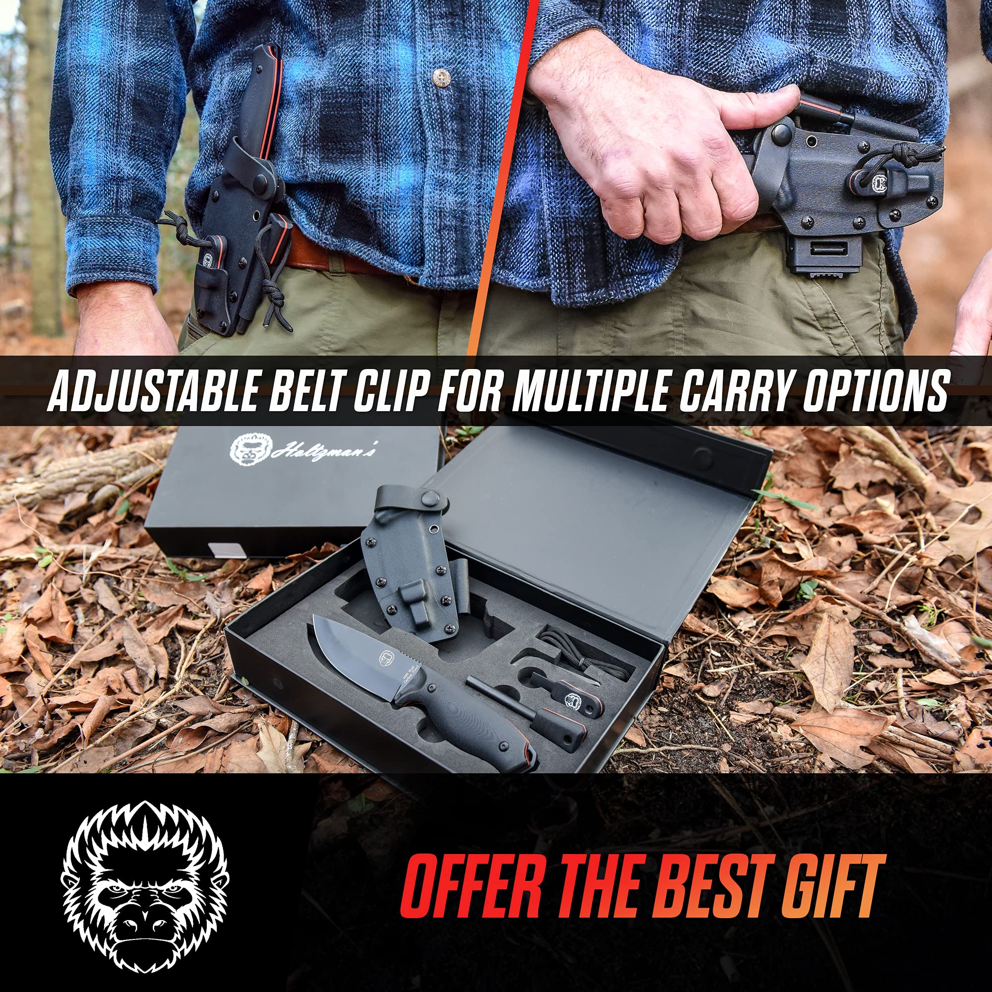 1095 Bushcraft Knife Gift Set and Large 1095 Survival Knife Kit Bundle