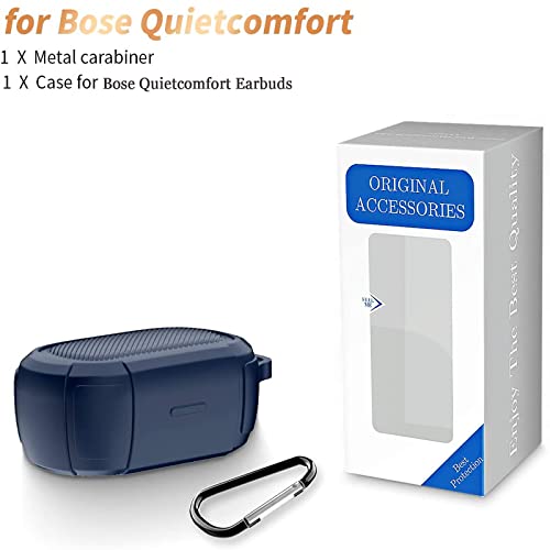 WQNIDE Case for Bose QuietComfort Earbuds 2020, Soft Silicone Cover Protective Skin Sleeve Scratch Shock Resistant with Carabiner (Blue)