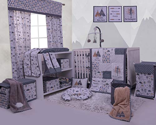 Bacati Woodlands Grey/Beige Neutral Cotton Activity Gym with Mat, Beige/Grey