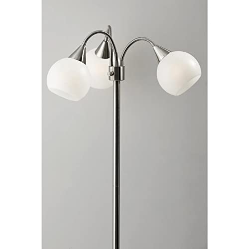 Adesso 1534-22 Phillip 3-Arm Floor Lamp, 65.5 in., 3 x 40 W Incandescent/13 W CFL, Brushed Steel/White, 1 Steel Lamp