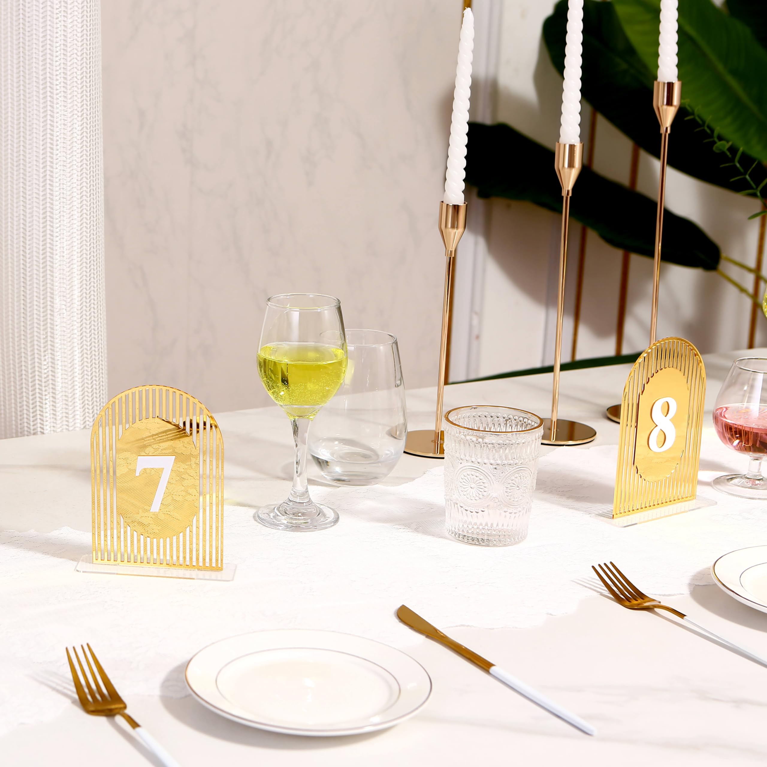 20 pcs Modern Arch Gold Table Numbers for Wedding Reception, Acrylic Signs and Holders ,Perfect for Centerpiece, Reception, Decoration, Party, Anniversary, Event(4x6 Inch)