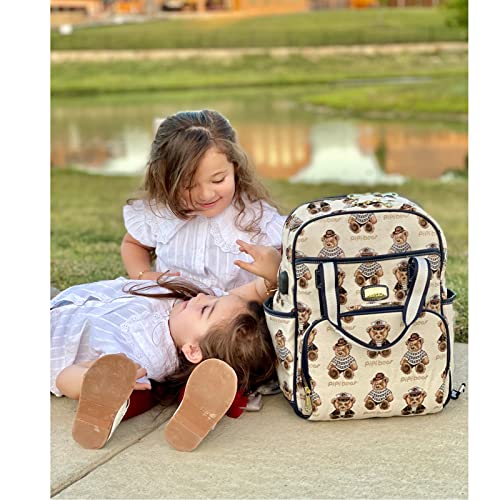 pipi bear Baby Diaper Bag Backpack with Stroller Straps and Changing Pad, Jacquard Diaper Backpack Mom Dad Travel Back Pack with USB Charging Port, Stylish Maternity Bag for Baby Girls Boys