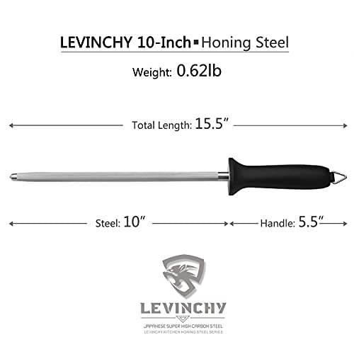 LEVINCHY Honing Steel 10 inch Knife Sharpener Rod, Professional Knife Sharpening Steel, Durable, Easy to Use