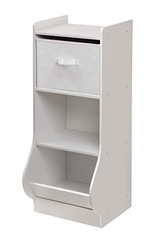 Badger Basket Upright Storage Nook with Reversible Basket, White, Melamine Surface, 2 Shelves, 1 Angled Bin, Customizable Storage Solution for Kids