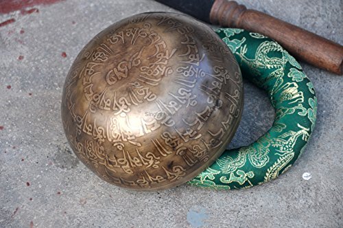 4" Mantra Carved Buddha Tibetan Singing Bowl, Hand Hammered Nepal Yoga Singing Bowls with "Om Tingsha"Cushion & Mallet Striker