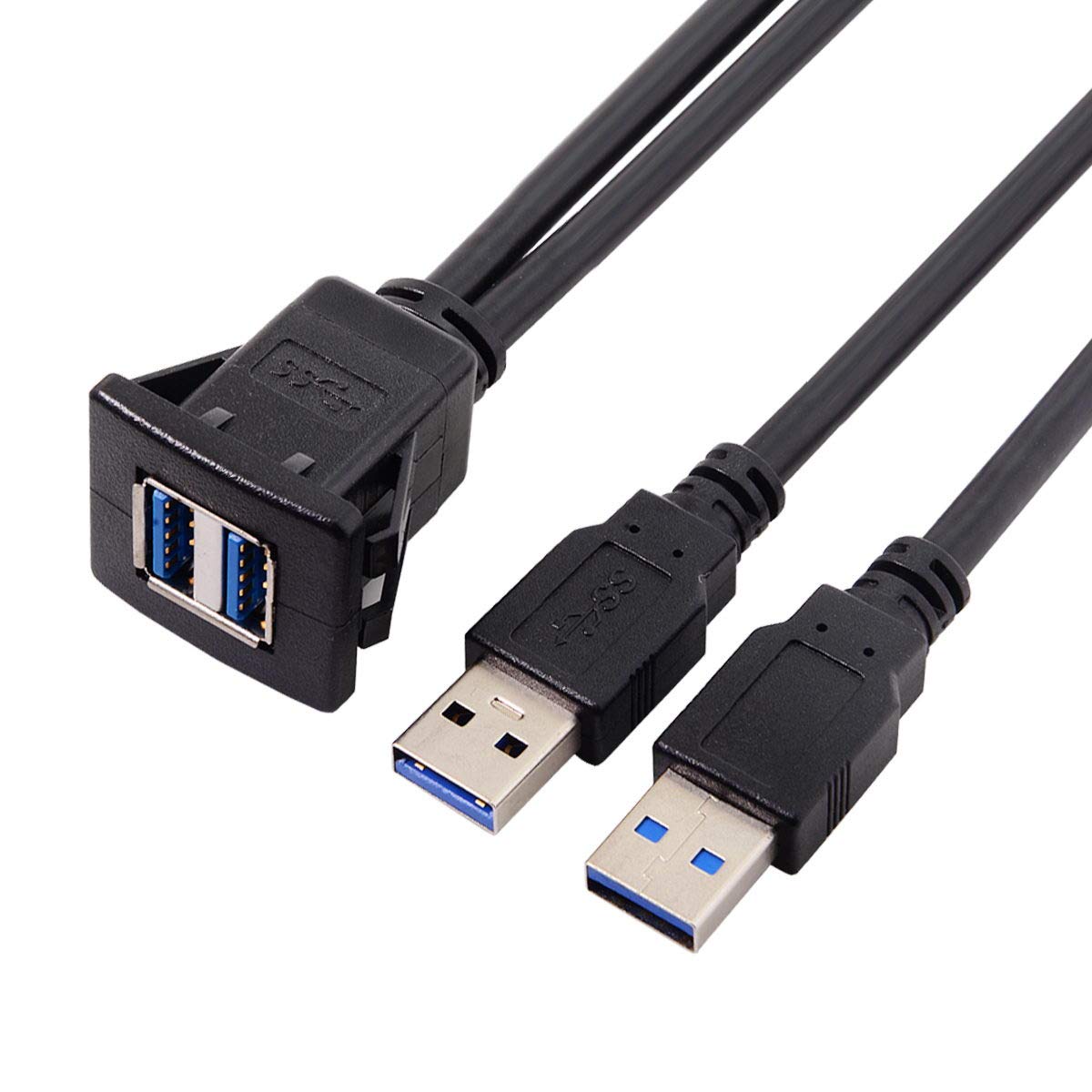xiwai 1m Waterproof Dual USB 3.0 Extension Latch Mount Car AUX Cable for Dashboard Panel