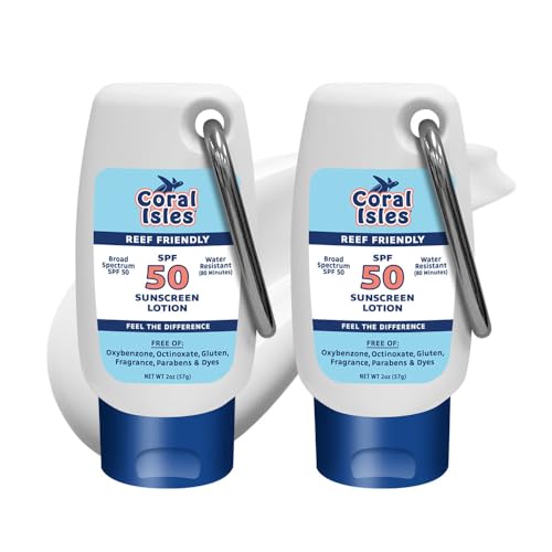 CORAL ISLES | Reef-Friendly | SPF 50 Sunscreen Lotion | Broad Spectrum Sunburn Protection | Hawaii Compliant as Reef Safe Sunscreen | No Oxybenzone or Octinoxate | 2 Fl Oz Each (2-pack)