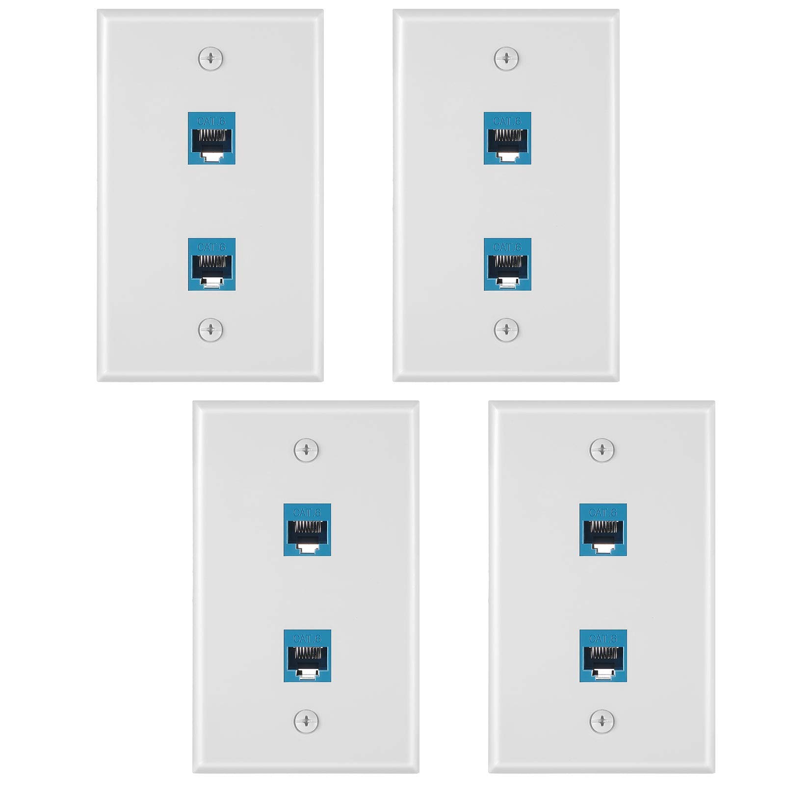 4 Pieces 2 Port Ethernet Wall Plate, RJ45 Cat6 Female to Female Jack Inline Coupler FacePlates (Blue)