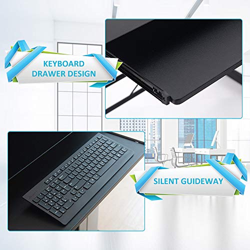 L Shaped Computer Desk Office Corner Desk,Modern Gaming Desk Home Office Desk Tempered Glass Workstation Desk,with Keyboard Tray and CPU Stand 3-Piece PC Laptop Study Writing Workstation Table- Black