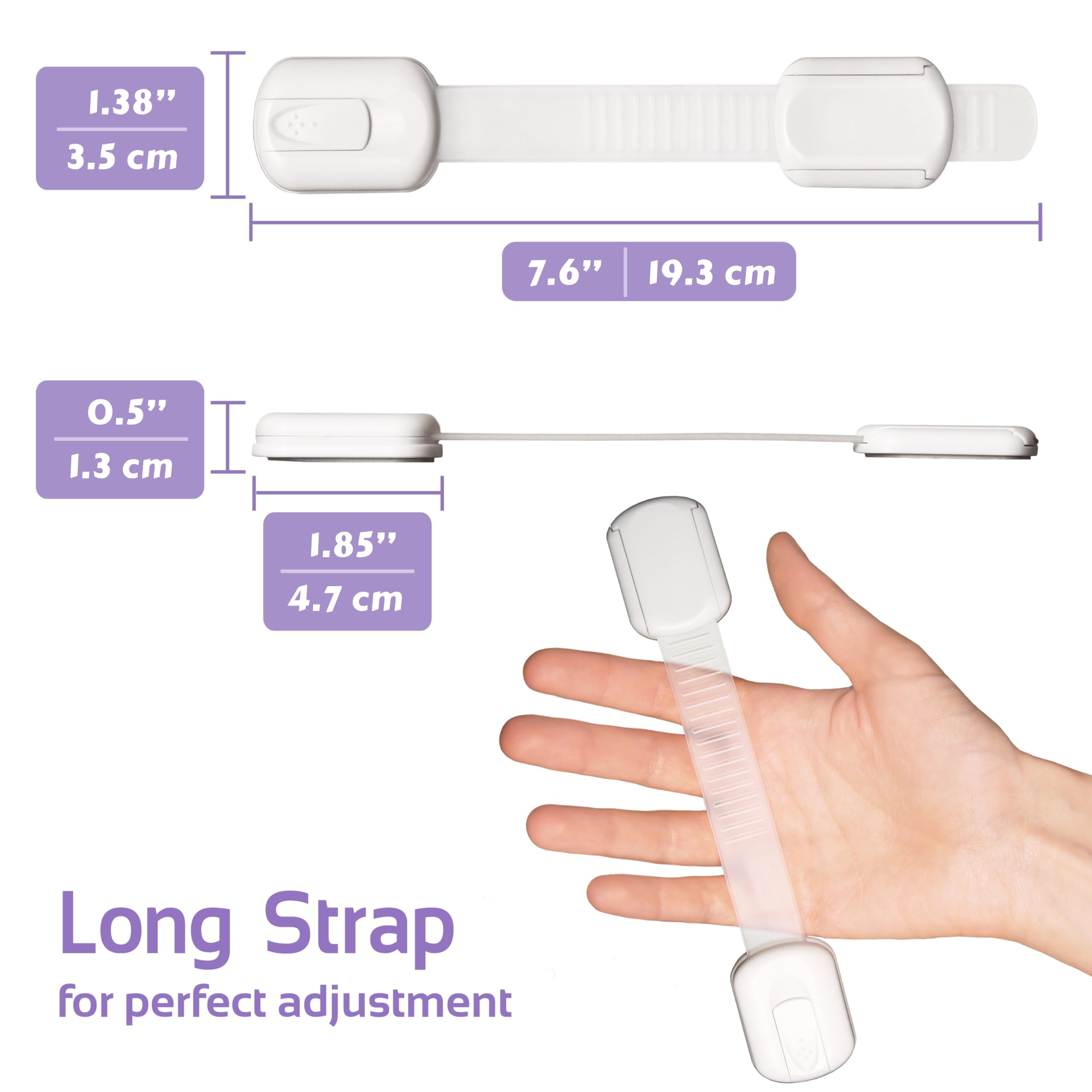 Baby Proofing Safety Cabinet Locks - Child Proof Latches for Dresser Drawer Cupboard Doors Closet Oven Refrigerator Fridge - Adjustable Childproof Straps by Oxlay - White - 6 Pcs