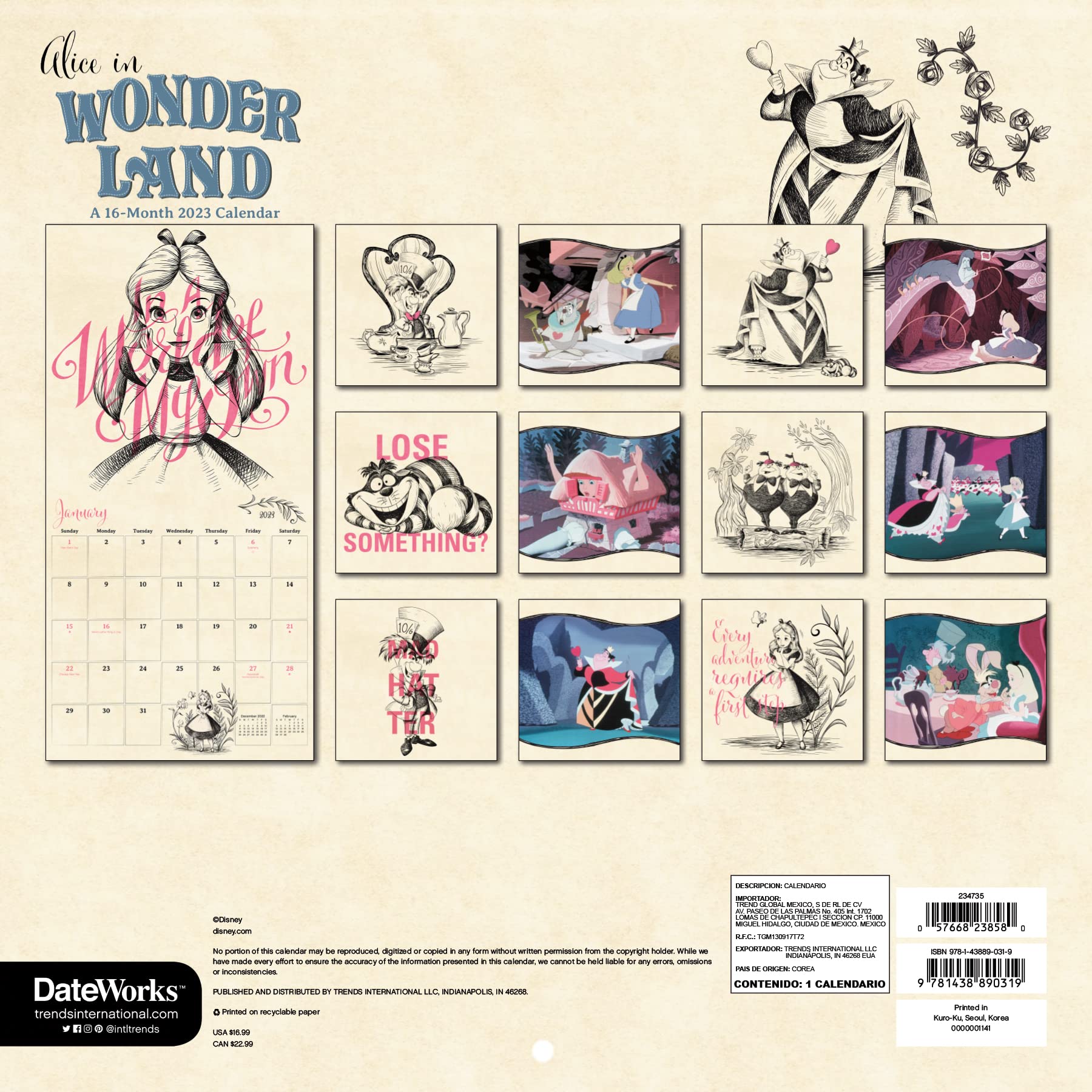 2023 Disney Alice and Wonderland Wall Calendar