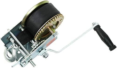 2500lbs Hand Winch + 24FT Strap, Heavy Duty Hand Crank Gear Winch Portable Manual Winch for Trailer, Boat or ATV