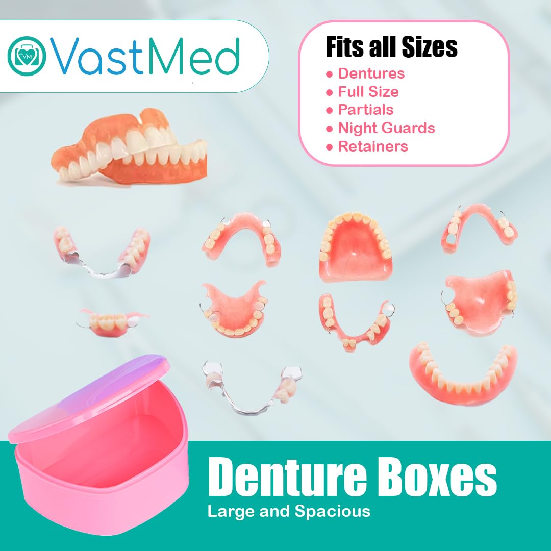 10PCs Dental Grade Trapezoid Denture Bath Case by VASTMED | Retainer Case Tooth Case Denture Box Denture Storage Boxes | Denture Cleaner Cup Travel Portable Denture Box for Home Office