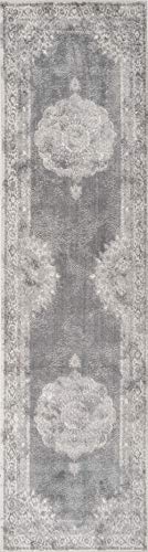 JONATHAN Y MDP403E-28 Rosalia Cottage Medallion Indoor Area-Rug Vintage Bohemian Easy-Cleaning Bedroom Kitchen Living Room Non Shedding, 2 ft x 8 ft, Gray/Dark Gray