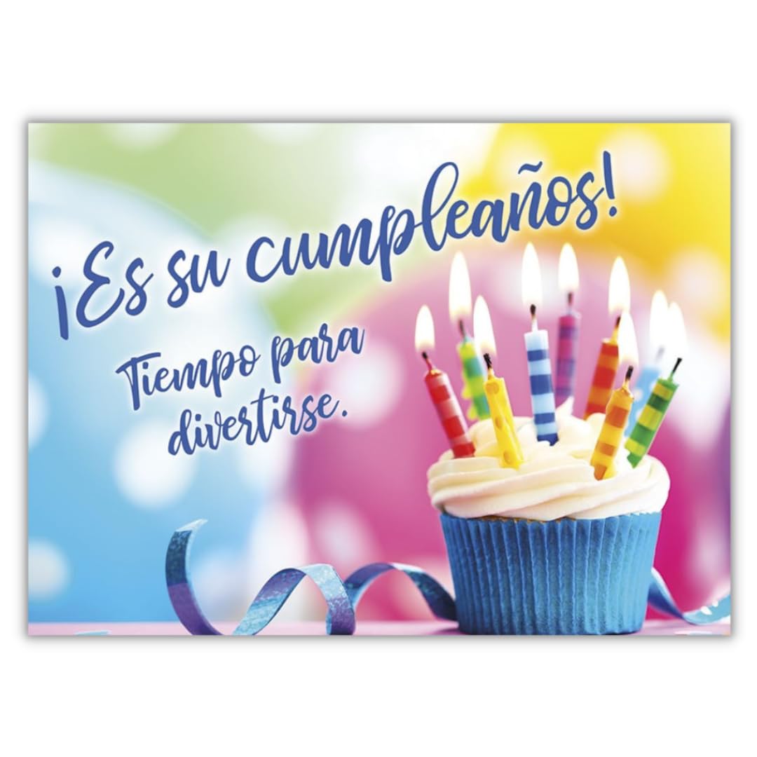 25 Feliz CumpleaƱos Cards - Spanish Birthday Cards with Festive Cupcake Design - 26 White Envelopes - FSC Mix