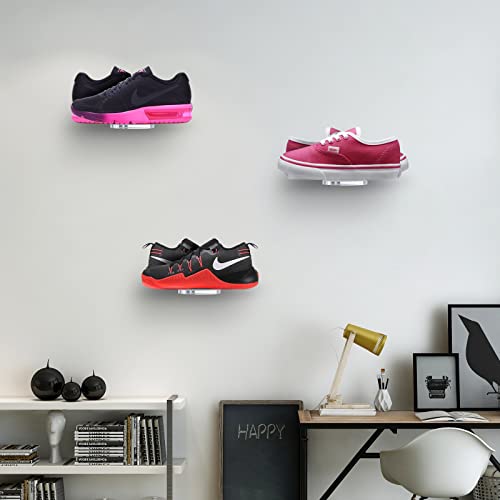 Acrylic Floating Clear Sneaker Shelves Wall Mount Set of 6 for Shoe Display,Floating Shoe Display Shelves for Bedroom, Gaming Room, Living Room,entrance hall
