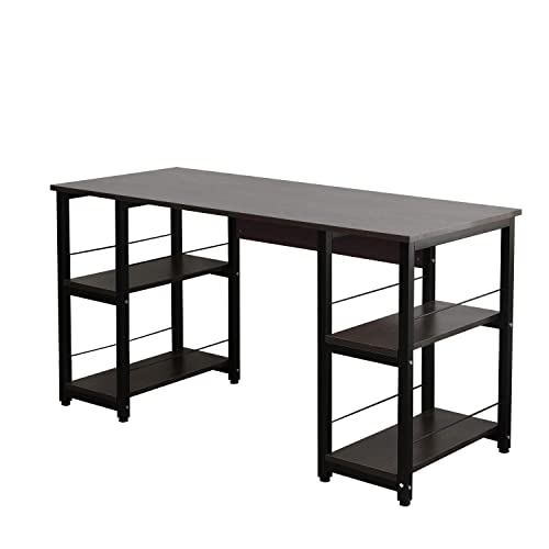 Computer Desk, Computer Desk with Shelves, 55 inches Office Desk with 4 Storage Shelves, Large Space Home Office Desks Trestle Desk Workstations, Modern Desk Writing Desk for Home Office (Black)