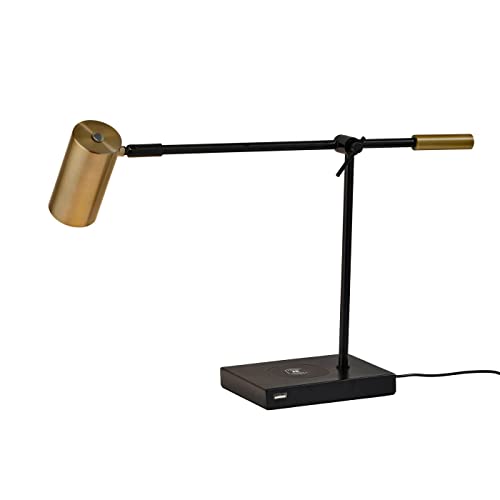 Adesso 4217-01 Collette LED Desk Lamp Wireless Charging, 7W LED, 5W QI, USB Port, Indoor Lighting Lamps , Black