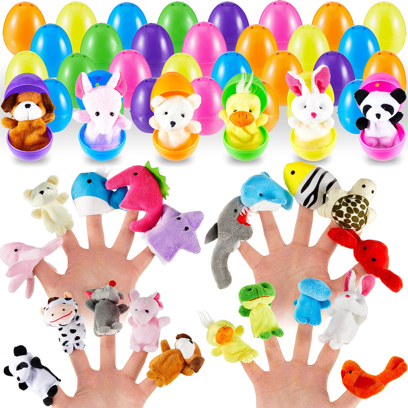 40 Pieces Finger Puppets Filled Easter Eggs Valentine's Day Gifts Mini Cartoon Animal Puppets Easter Basket Toys Soft Plush Dolls Props Filled Colorful for Easter Party Basket Stuffers Valentine's Day