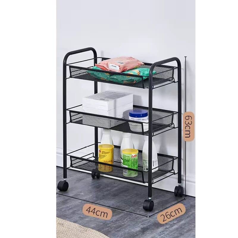 BHVXW Trolley Rack Movable 3-Tier Floor-Standing Vegetable Basket Rack with Wheels