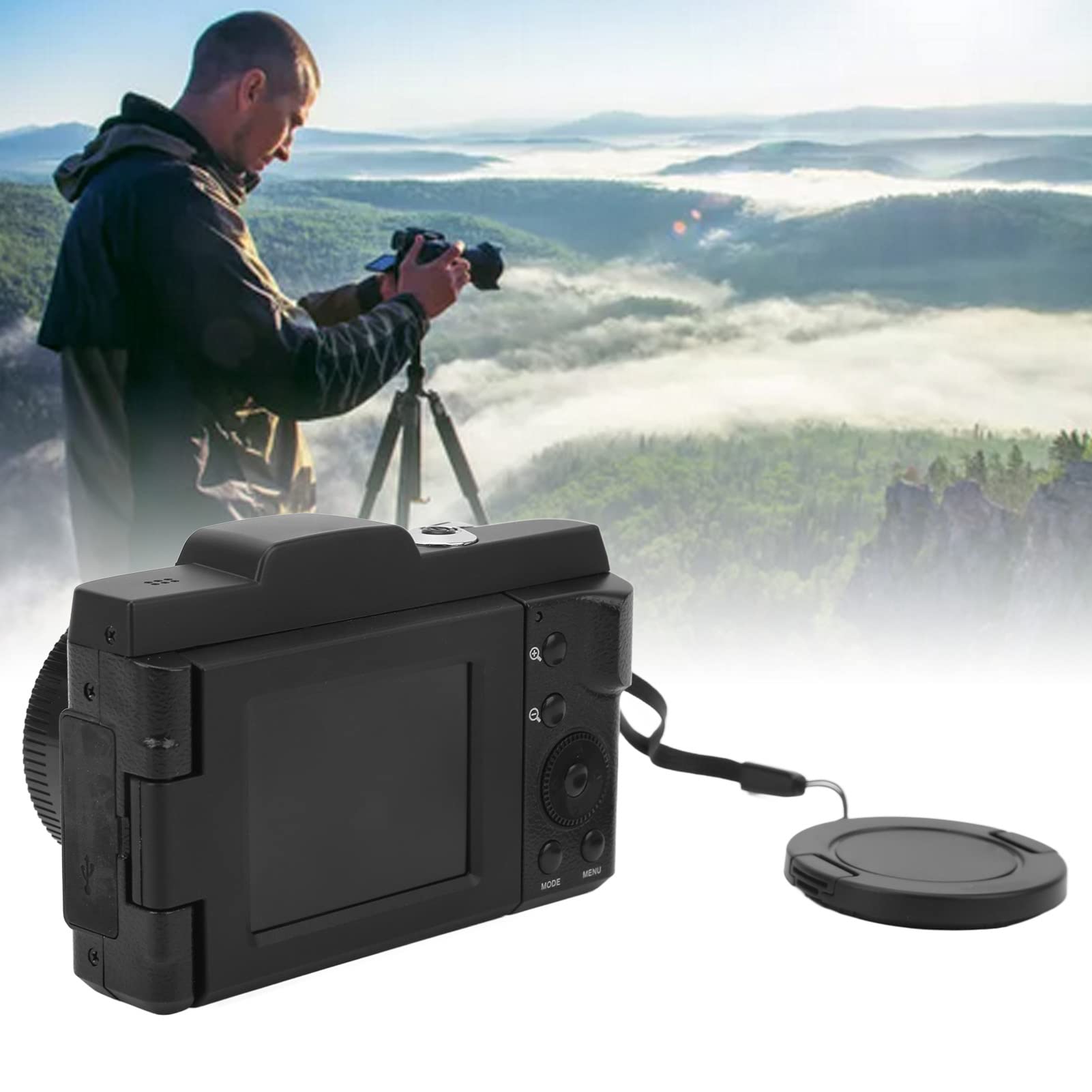16MP Digital Camera, 1080P TFT LCD Screen, 16X Digital Zoom, Recording, 180 Degree Flip Screen, 1/4in Screw Mount for Clear Details, Selfies, and Stable Shooting